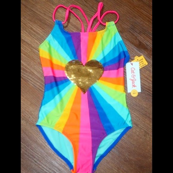 Cat & Jack | Swim | Nwt Girls Cat Jack Rainbow Flip Sequin Heart One ...